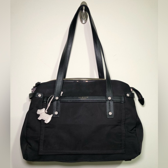 RADLEY LONDON | Bags | Radley London Black Handbag With Pink Scottie ...